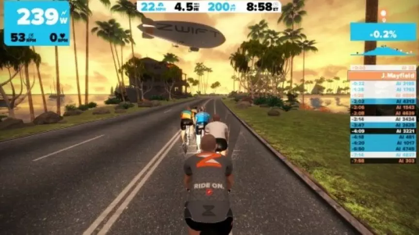 Zwift- MMOG သည် မိုးလုံလေလုံစက်ဘီးနည်းပြနှင့် တွေ့ဆုံသည်။