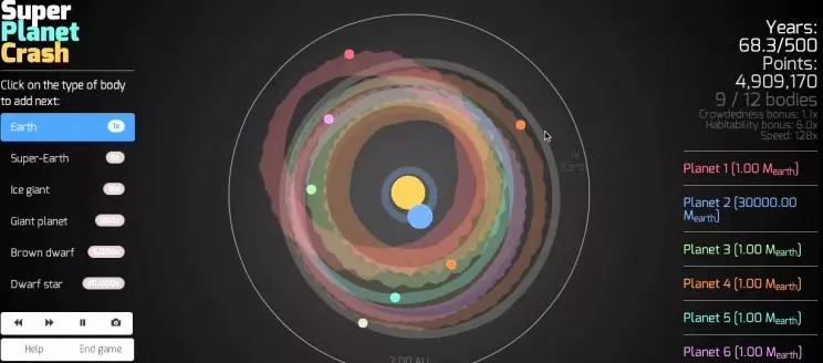 natuurkunde spelletjes planeet crash