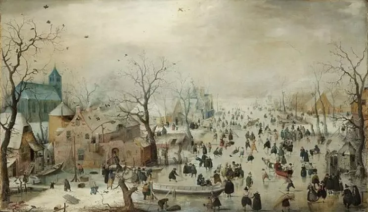 आइस स्केटरको साथ शीतकालीन परिदृश्य