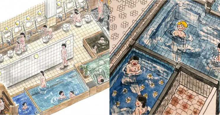 Nag-aalok ng Kultural na Sulyap ang Mga Kagiliw-giliw na Cartoon Drawings ng Japanese Bathhouses