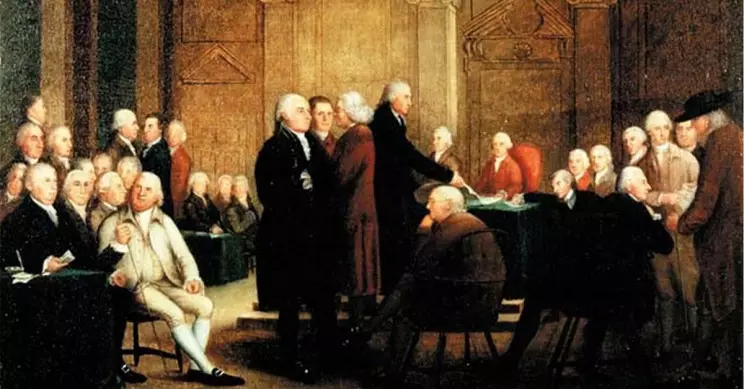 ההדפסה ההיסטורית והחתימה על הכרזת העצמאות של ארה