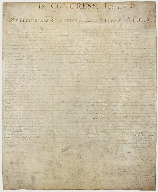 ההדפסה ההיסטורית והחתימה על הכרזת העצמאות של ארה
