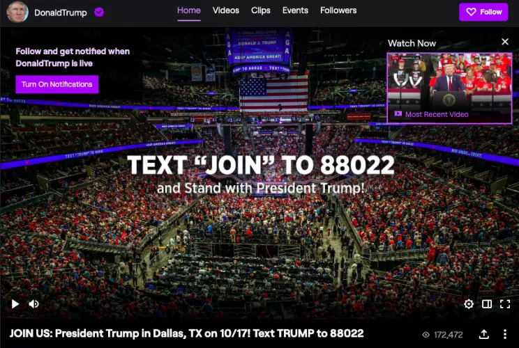 Donald Trump s'uneix a Twitch, una plataforma de vídeo propietat d'Amazon