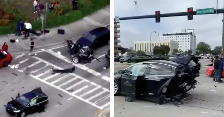 Tesla Model X halbiert bei Unfall mit Nissan GT-R, während Fahrer unberührt davonkommt