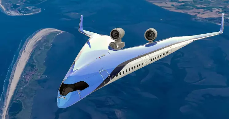 Energieffektiv V-formad Ride-in-the-Wings Jetliner lyfte framgångsrikt