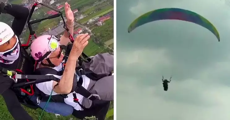 105-jarige breekt Guinness-record voor oudste persoon om tandem te paragliden