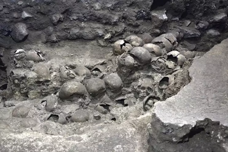 Archäologen entdeckt 119 Méi Affer am Azteken 'Tower of Skulls'