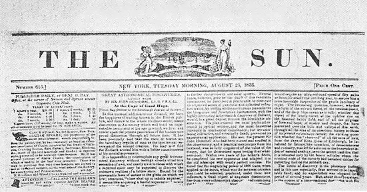 The Sun Newspaper del 25 d'agost de 1835