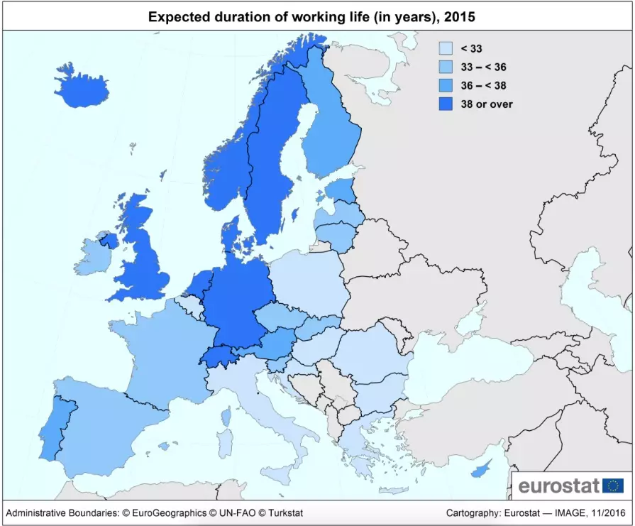 Кој има најдолго времетраење на работен век низ Европа?