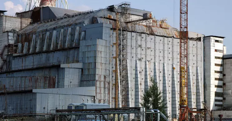 Die Chernobyl 'Sarcophagus' Behuising van die kernreaktor wat in 1986 afgesmelt het