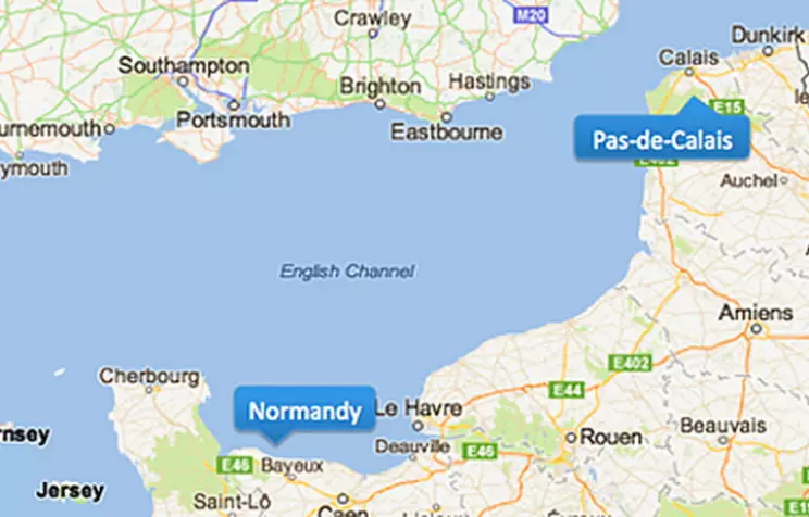 Mapa Calais e Normandia