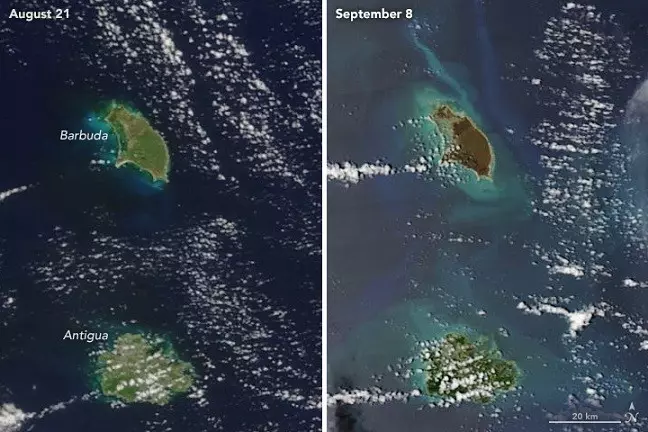 Stampi bis-Satellita Uru l-Gżejjer tal-Karibew Inqalbu Kannella mill-Uragan Irma