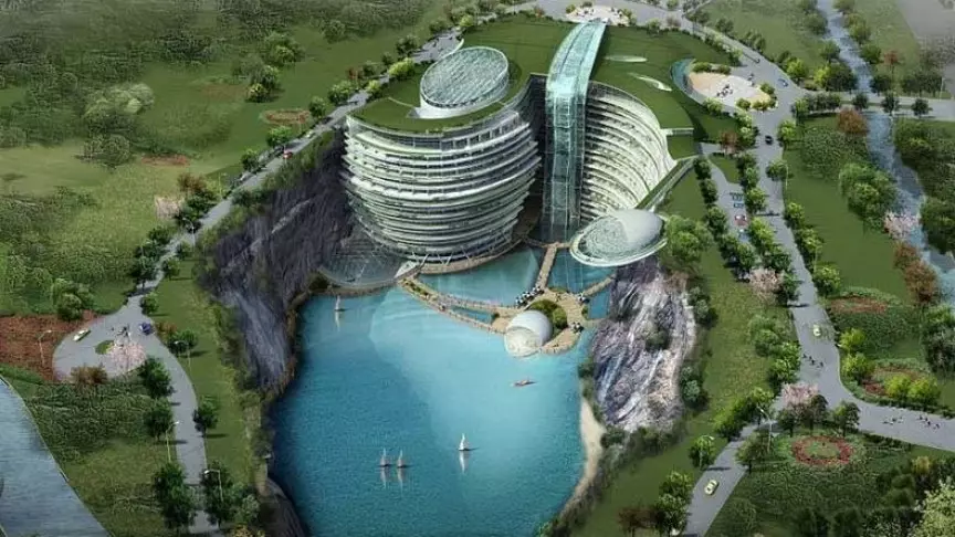 De Bau vun engem onheemlechen Underground Hotel zu Songjiang fänkt un