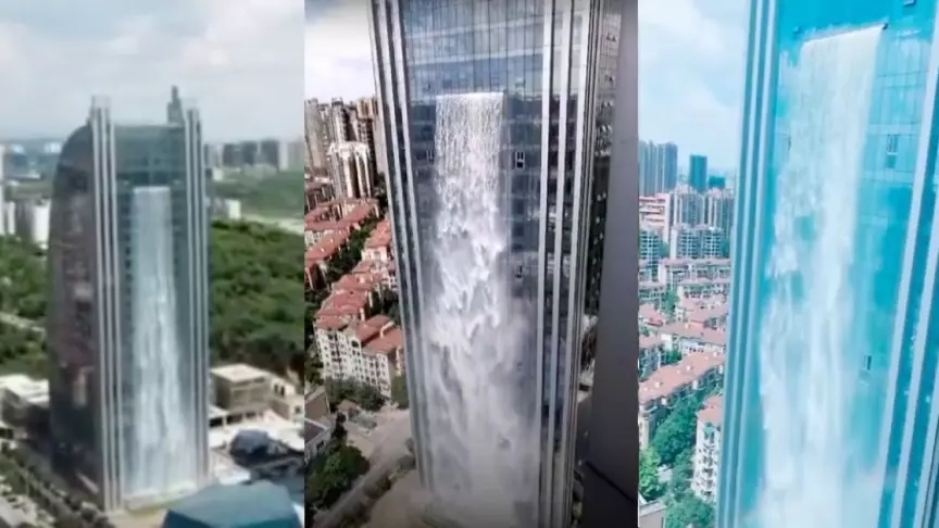 В Китае появился небоскреб с самым большим в мире рукотворным водопадом