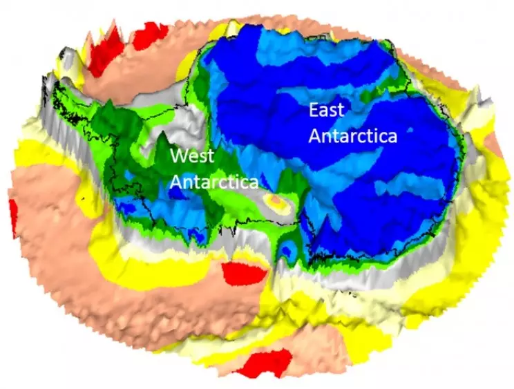 GOCE karta Antarktika na topografiji temeljnih stijena