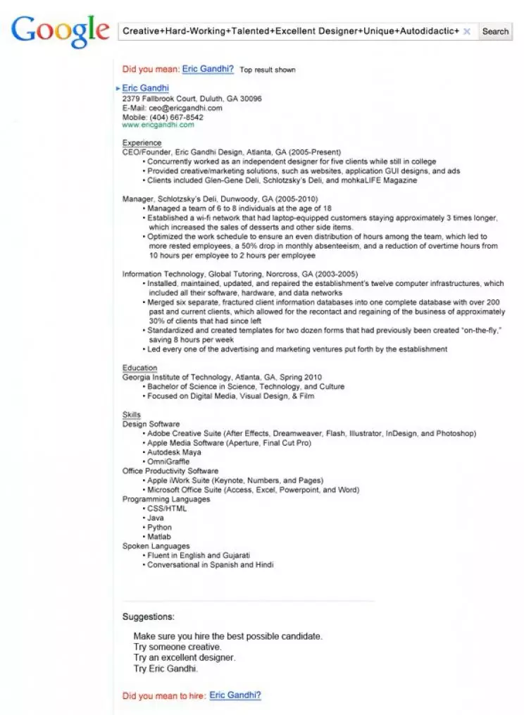 fantastiske cv'er for ingeniører Google