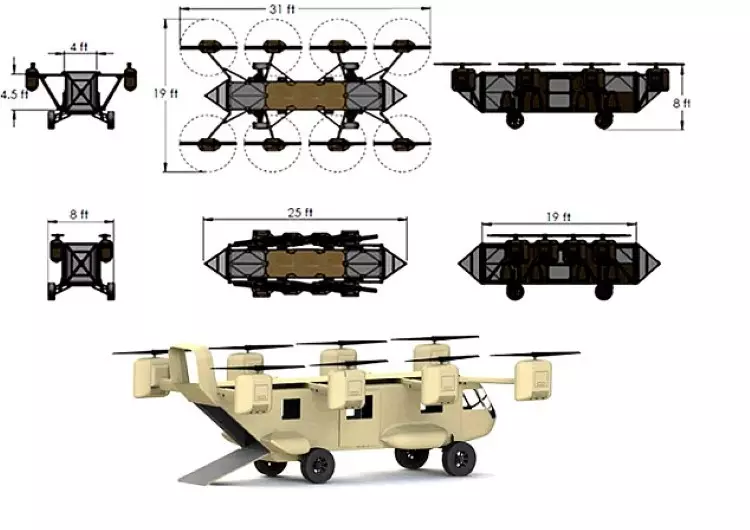 Taktik avanse Black Knight Transformer Worlds Pi gwo Multicopter