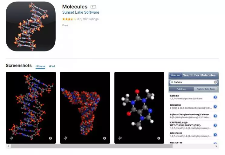 смартфондор үчүн илимий колдонмолор Molecules