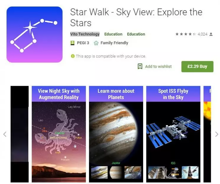 Imọ apps fun fonutologbolori Starwalk