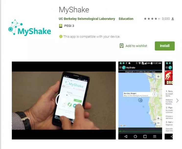 Imọ apps fun fonutologbolori MyShake