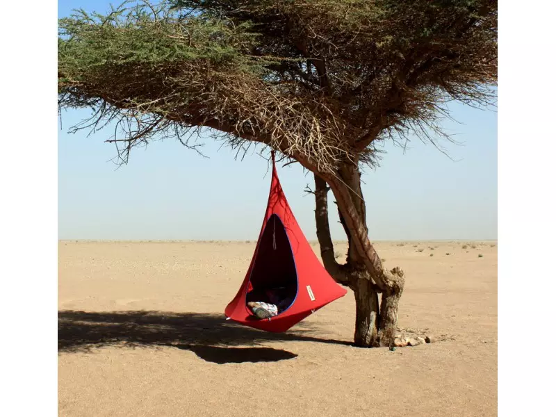 tente rouge dans l'arbre du désert