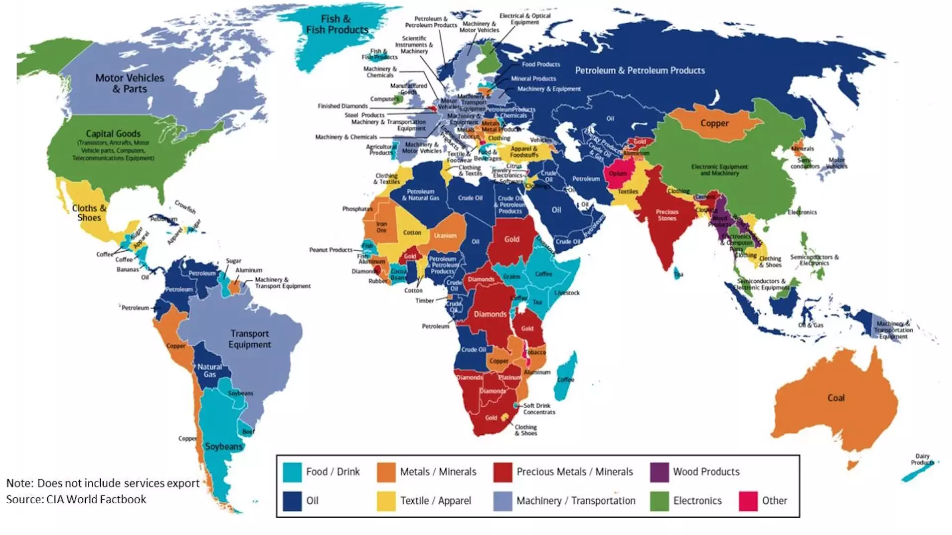 Este práctico mapa detalla a maior exportación de cada país