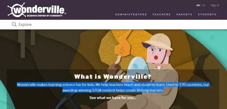 ynteraktive wittenskiplike websiden wonderville