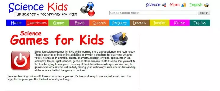 ynteraktive wittenskiplike websiden sciencekids