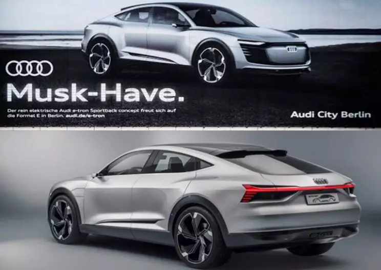 Audi troļļi piedāvā Teslu ar jaunu stendu e-Tron Sportback modelim 