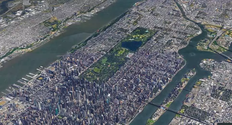 Манҳеттени Ню Йорк аз Google Earth