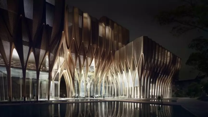 Zaha Hadid létrehozta az első nagyszabású faipari projektet, a Sleuk Rith Intézetet