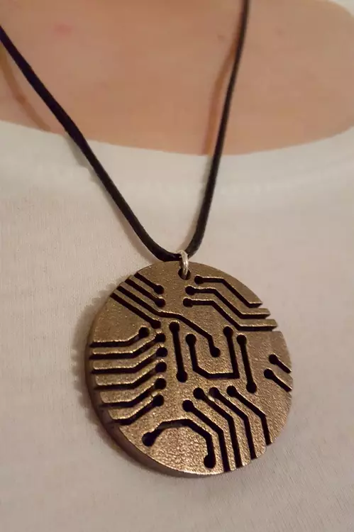 3D Printed Bronze Steel Circuit Board Necklace