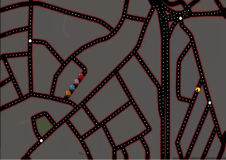 'Map-Eater' Gabhann Ms.Pac-Man Thar Google Maps do Lá Aibreáin Amadáin