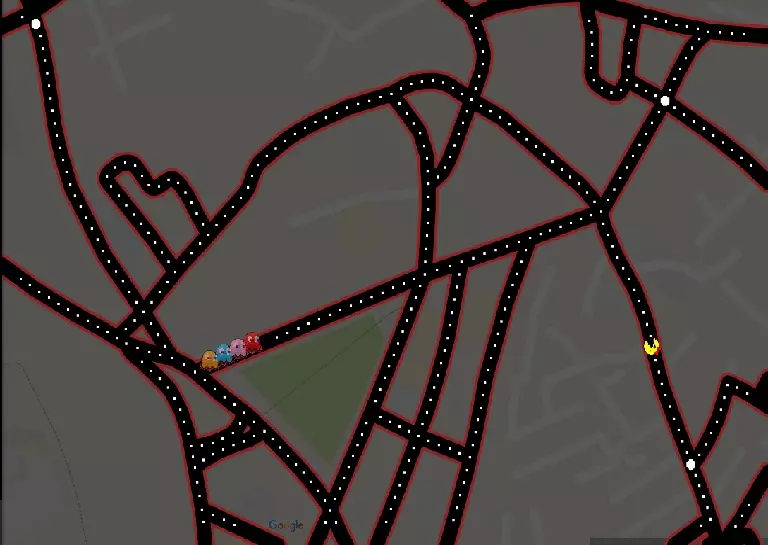 'Map-Eater' Gabhann Ms.Pac-Man Thar Google Maps do Lá Aibreáin Amadáin